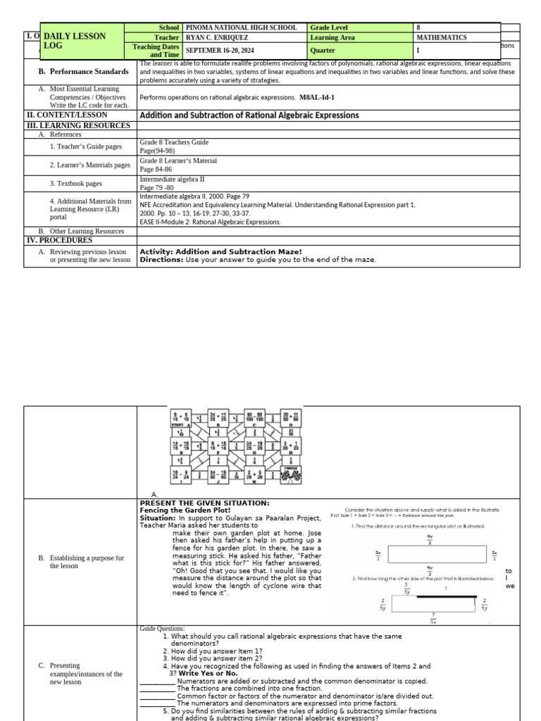 Grade-8-Quarter-I-Week-8-DLL | PDF | Equations | Algebra