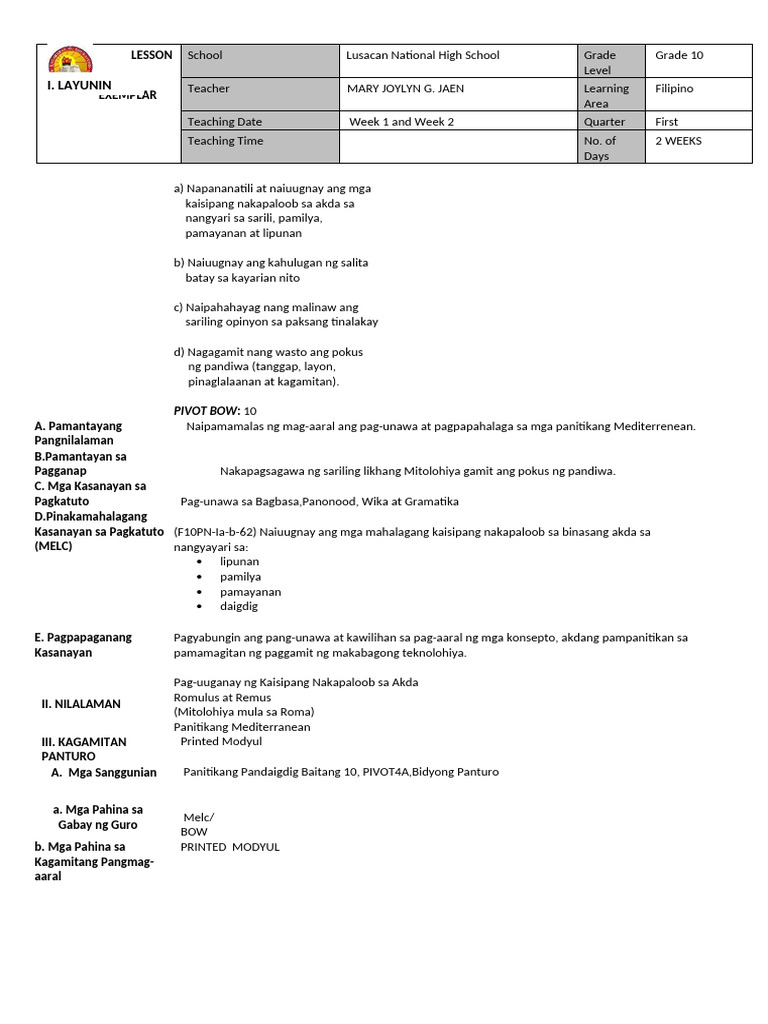 Lesson Plan - Jaen - Cot1 | PDF