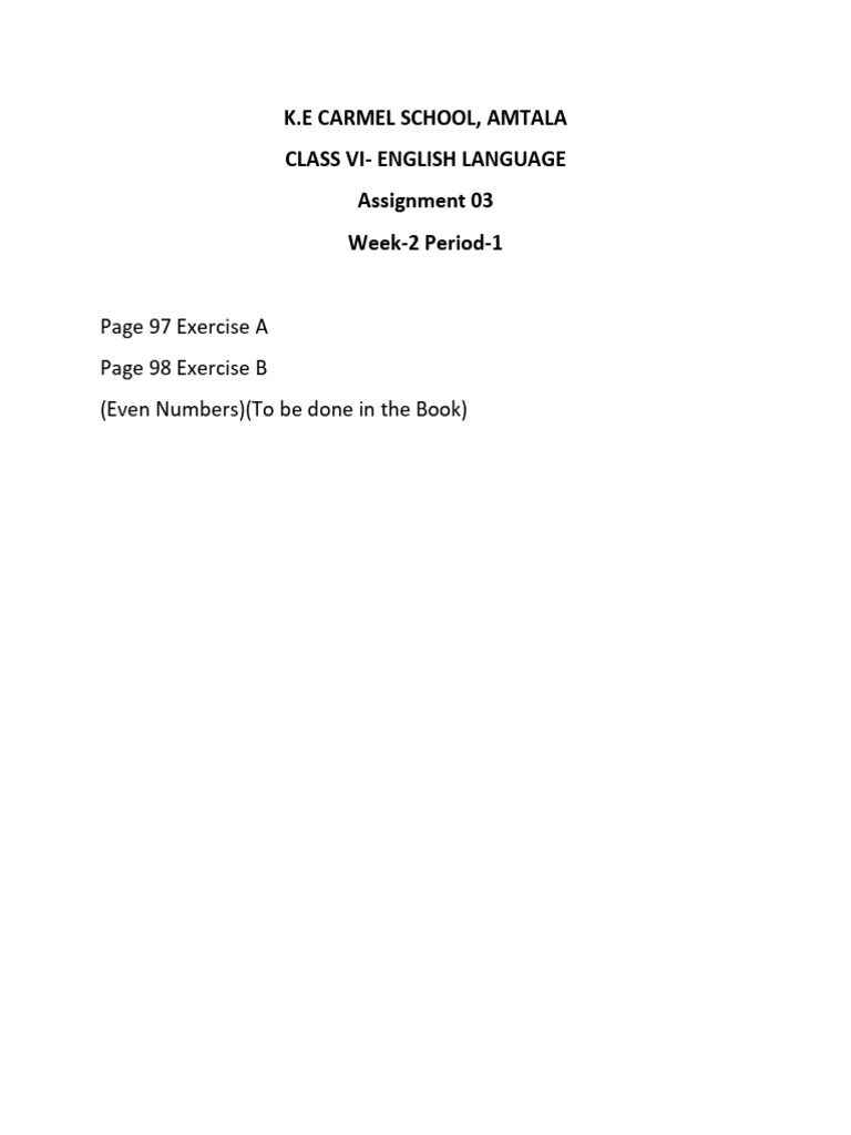 Class VI - English Language Assignment 03 | PDF