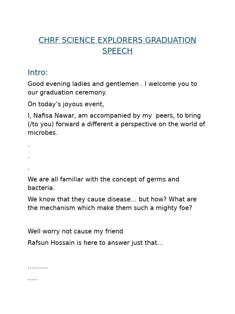 Science Explorers Graduation Speech | PDF