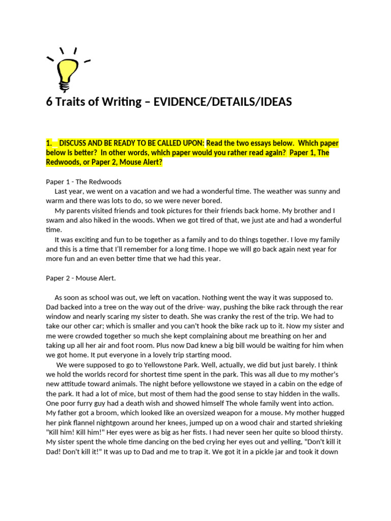 6_Traits_of_Writing_IDEAS_LESSON_PLAN | PDF | Sharks