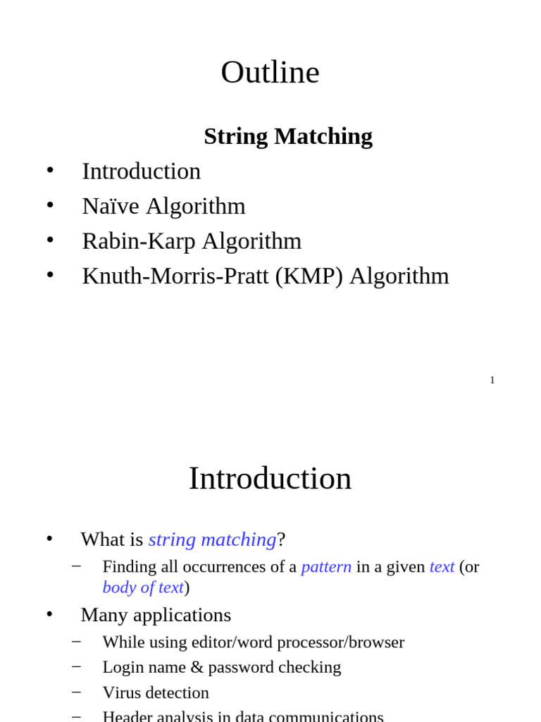 String Matching Algorithms Guide | PDF | Algorithms | Mathematics