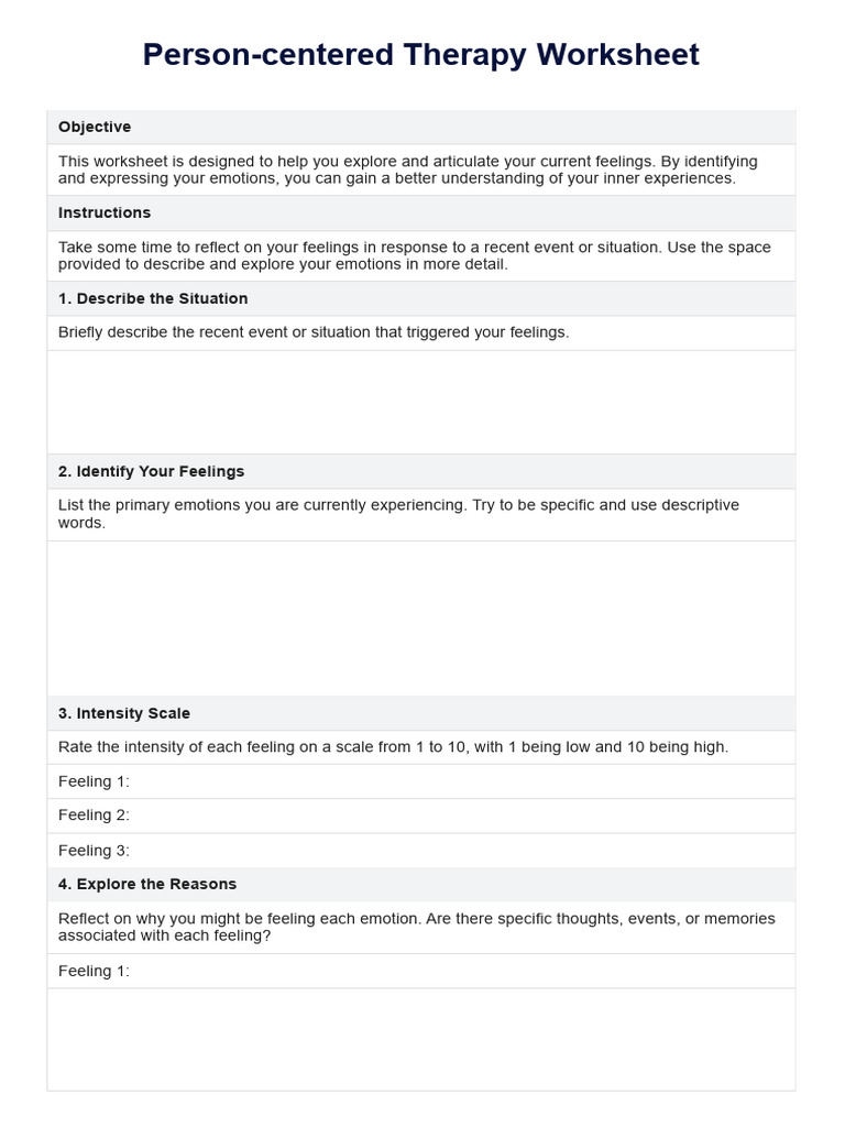 Person Centered Therapy Worksheet Sample | PDF