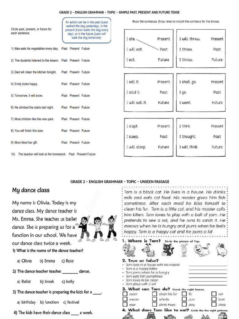 Grade 2 - English Grammar - Topic - Tenses & Unseen Passage | PDF