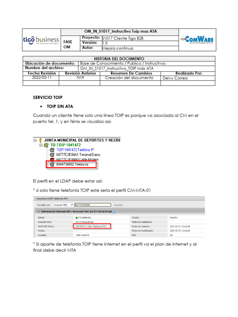 OM - IN - S1017 - Instructivo Toip Mas ATA | PDF