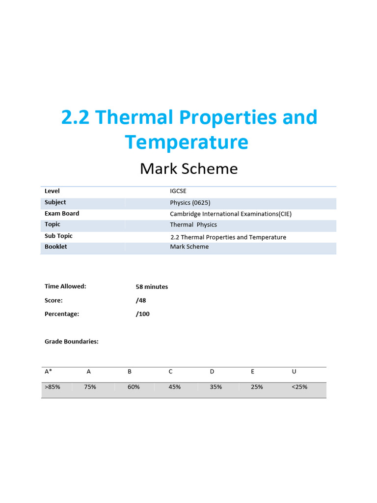 2.2 - Thermal Properties and Temperature - Cie Igcse Physics Ms | PDF