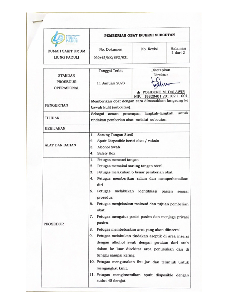 Pemberian Obat Injeksi Subcutan | PDF