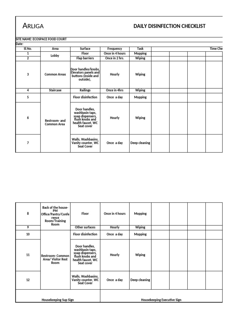 HK-10_Daily Disinfection Checklist | PDF | Housekeeping | Tap (Valve)