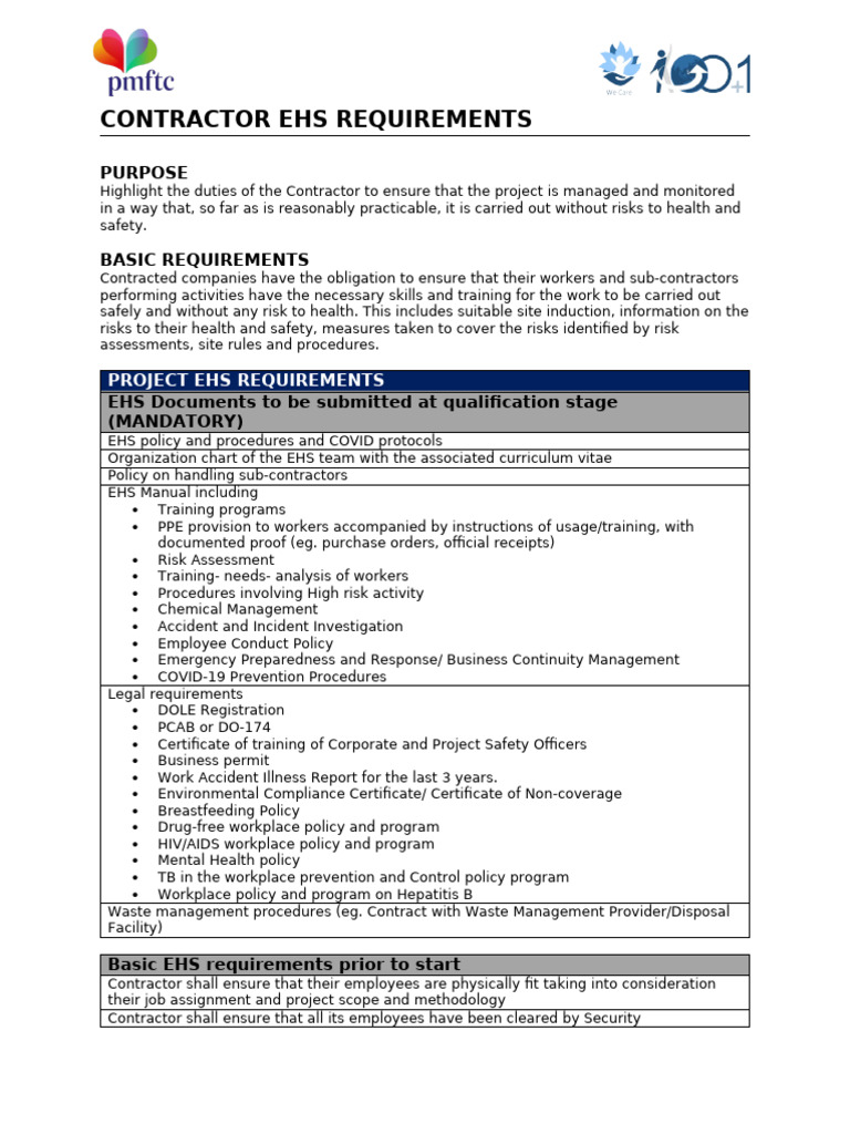 EHS and CONTRACTOR Agreement - FINAL | PDF | Safety | Risk