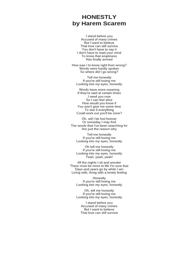 Harem Scarem's "Honestly" Lyrics Analysis | PDF