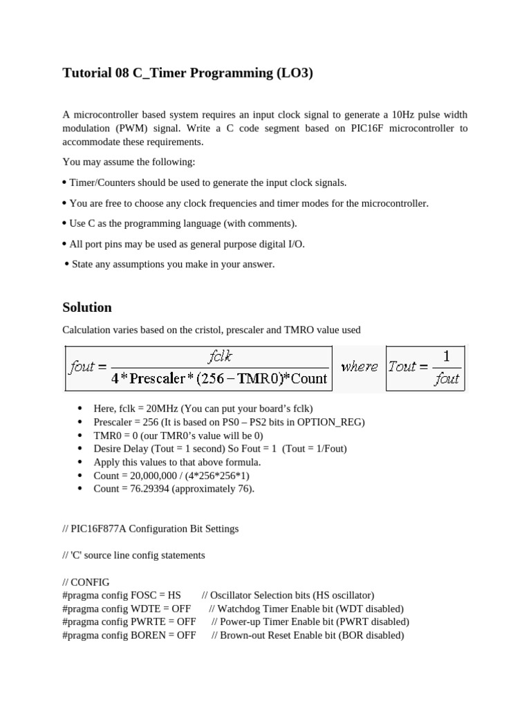 C Timer Programming for PIC16F Microcontroller | PDF | Computer ...