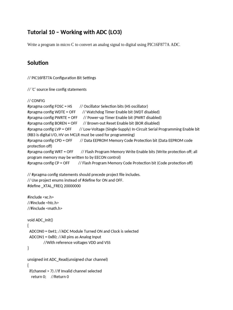 Tutorial 11_Working with ADC (LO3) | PDF