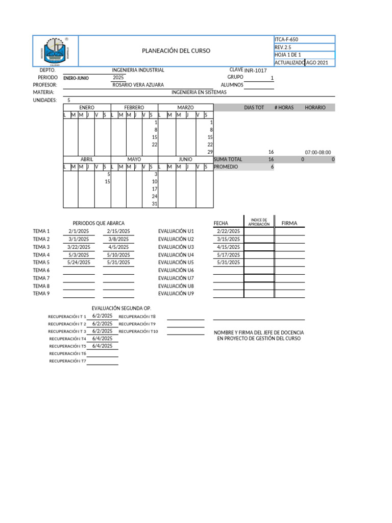 Itca-F-650 Planeacion Del Curso Ingenieria en Sistemas S.A | PDF ...