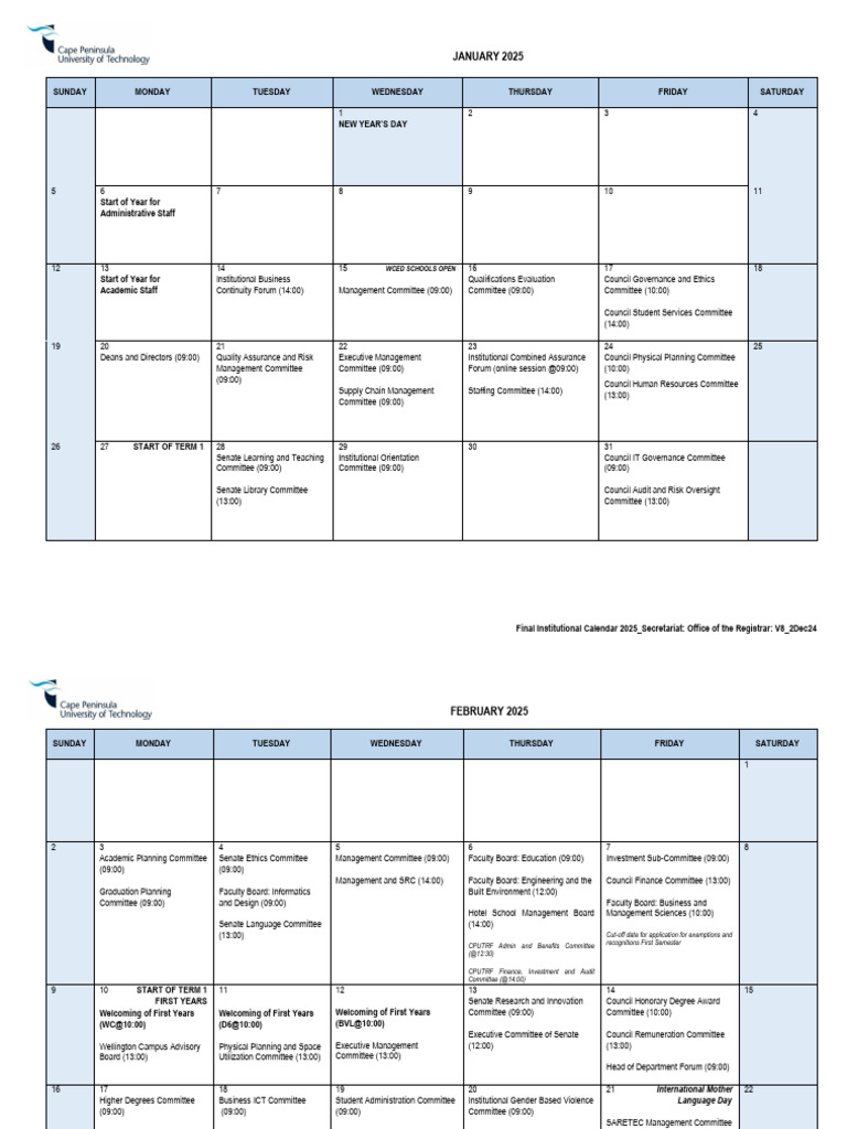 2025 Institutional Calendar V8 2 Dec 24 Final | PDF | Academic Term ...