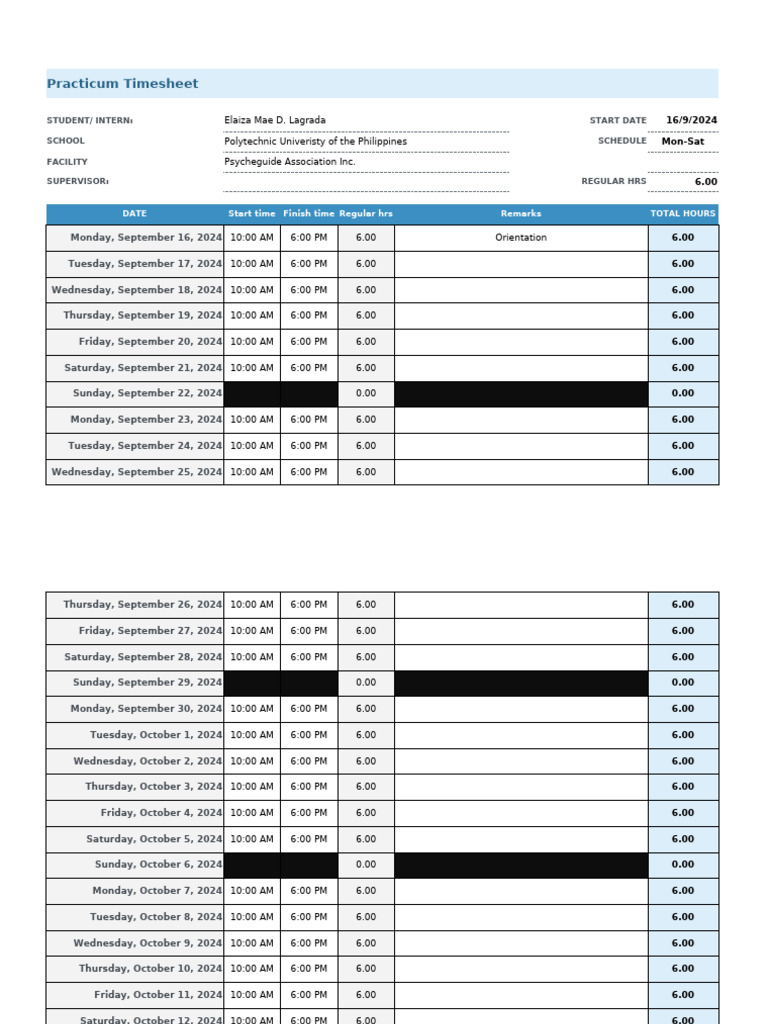 Internship Timesheet Whole - Final | PDF | Overtime