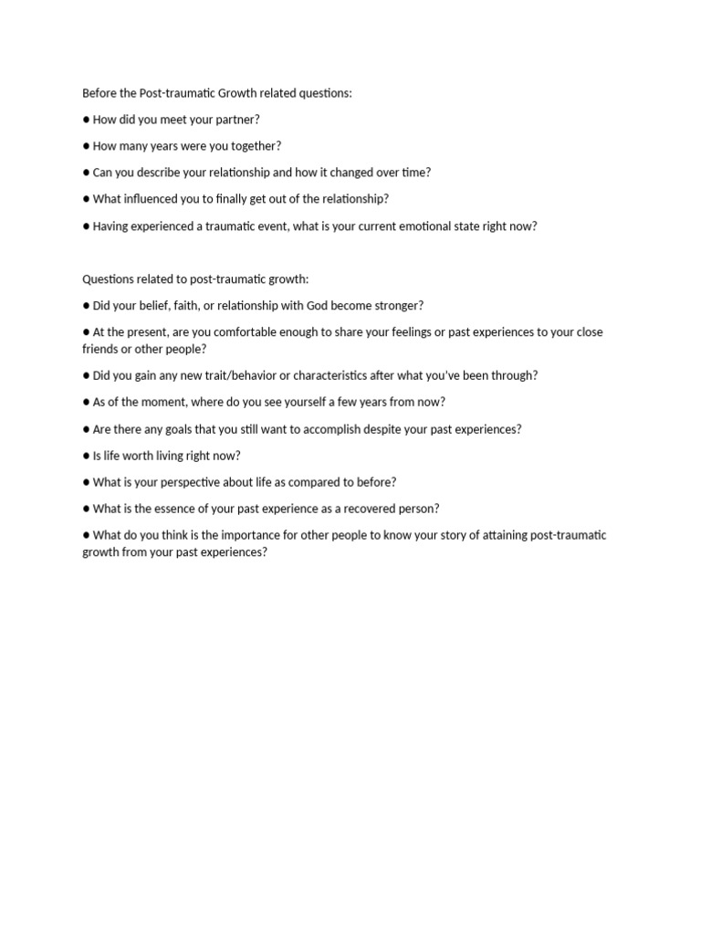 Post-Traumatic Growth Reflection Questions | PDF