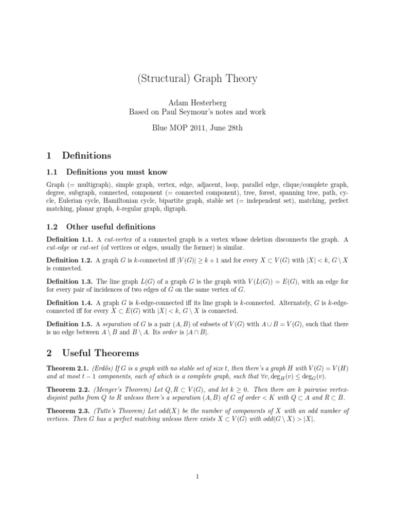 Structural Graph Theory - Adam Hesterberg - MOP (Blue) 2011 | PDF ...