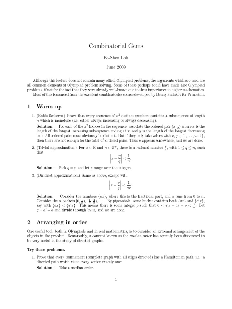 Combinatorial Gems - Po-Shen Loh - MOP (Blue-Black) 2009 | PDF ...