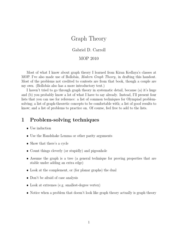 Graph Theory - Gabriel Carroll - MOP (Black) 2010 | PDF | Vertex (Graph ...