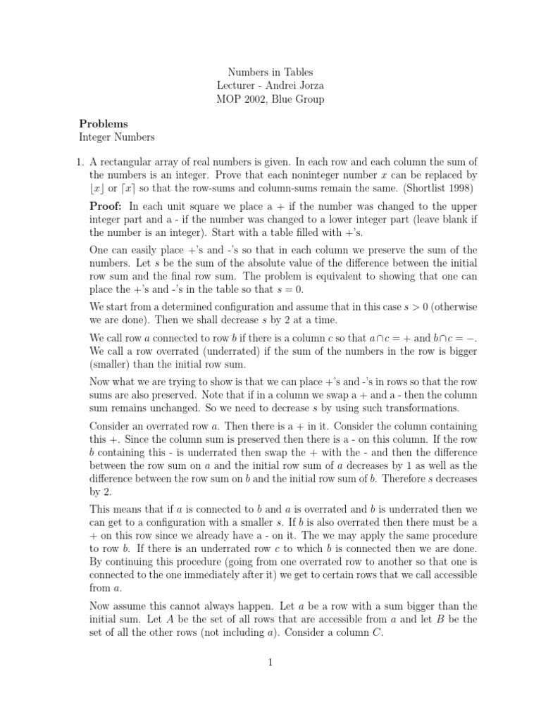 Numbers in Tables - Andrei Jorza - MOP (Blue) 2002 | PDF | Mathematical ...