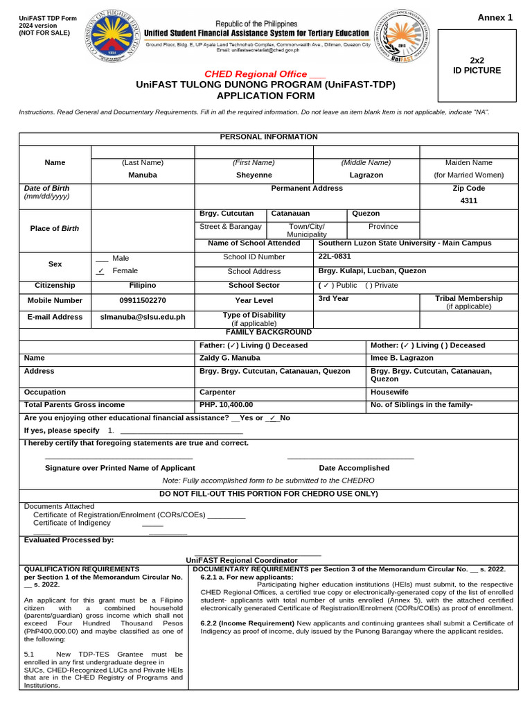 Annex 1 TDP FORM Updated | PDF