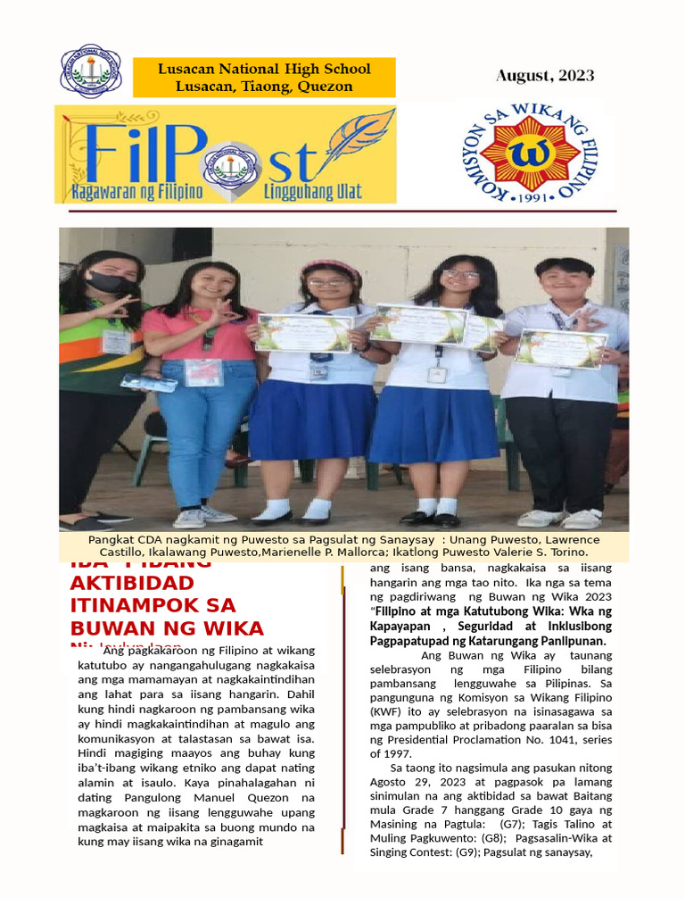 Filipino Buwan NG Wika Newsletter | PDF