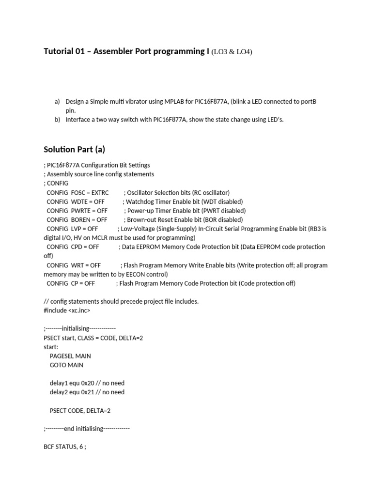 Tutorial 01_Assembler Port programming_(LO3 & LO4) | PDF | Computing | Computer Architecture