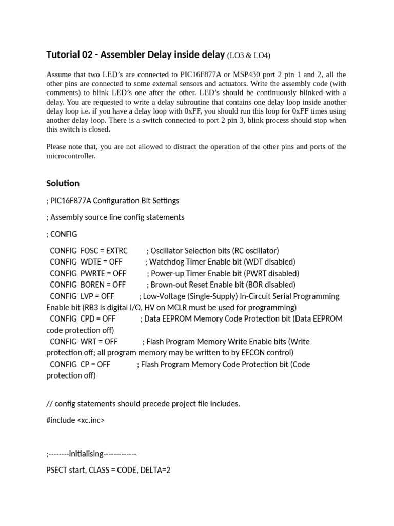 Tutorial 02 - Assembler Delay Inside Delay (LO3 & LO4) | PDF