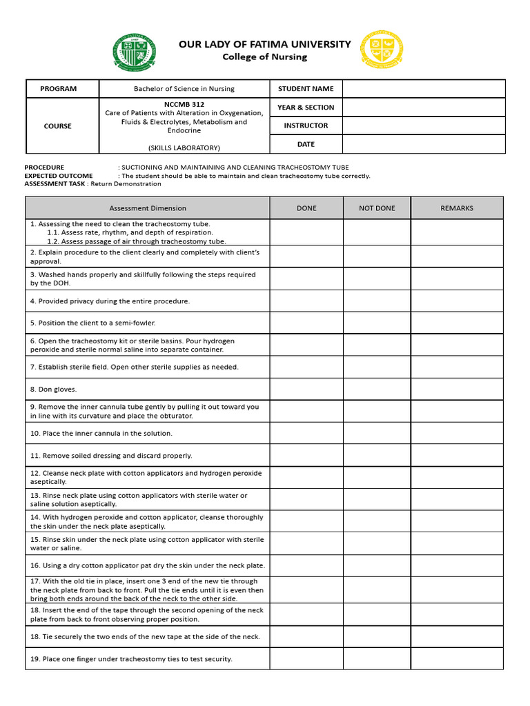 Tracheostomy Care Checklist Guide | PDF | Clinical Medicine | Medical ...