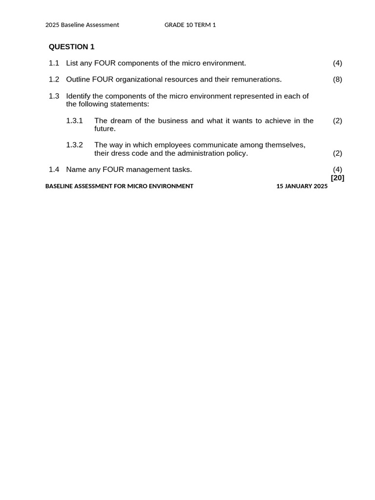 Grade 10 Micro Environment Assessment | PDF