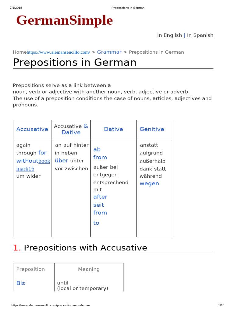 German Prepositions Explained | PDF | Adjective | Noun