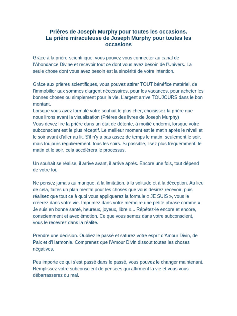 Prières de Joseph Murphy pour l'abondance | PDF | Dieu | Amour