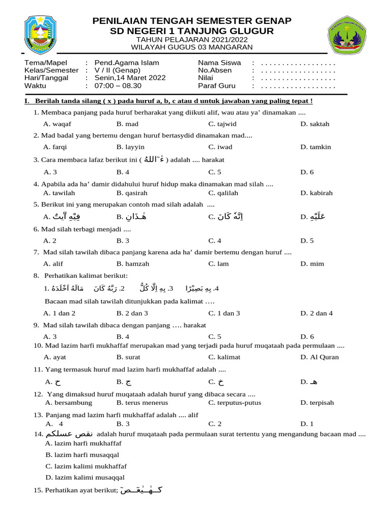 SOAL PTS BTQ KLS 5 SMT 2 | PDF