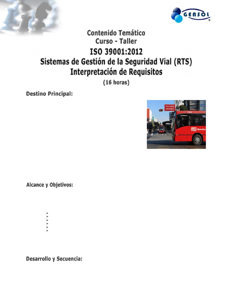 GenSol Temario ISO 39001-2012 Sistemas de Gestion de La Seguridad Vial ...