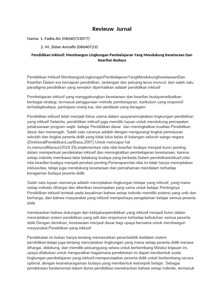 Revieuw Jurnal Inklusi | PDF
