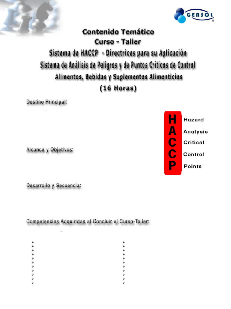 GenSol Temario HACCP Riesgos y Puntos Criticos de Control Alimentos 16 Horas | PDF | Análisis de ...
