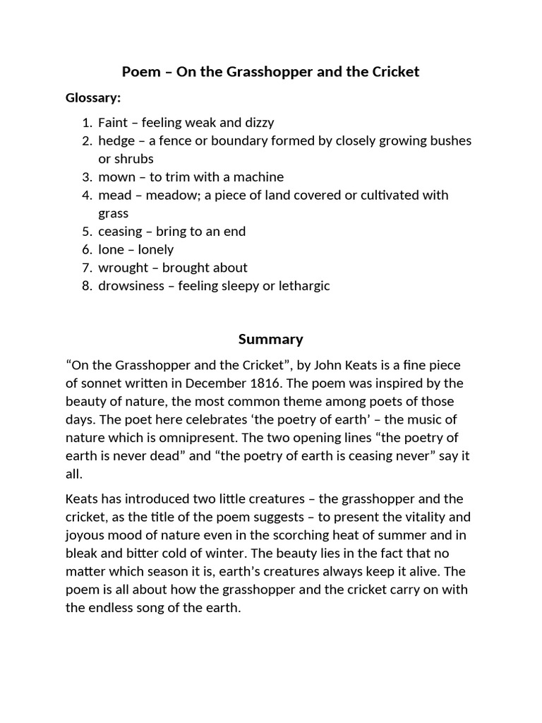 On the Grasshopper and Cricket Summary | PDF