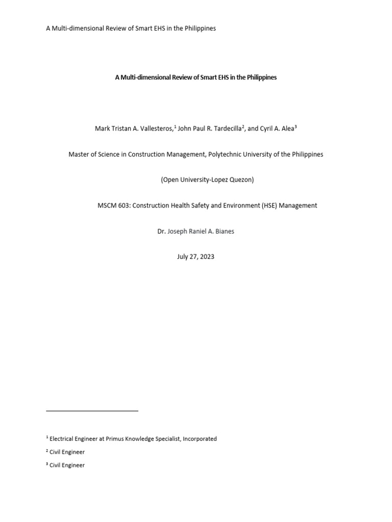 A Multi Dimensional Review of Smart EHS | PDF | Occupational Safety And ...