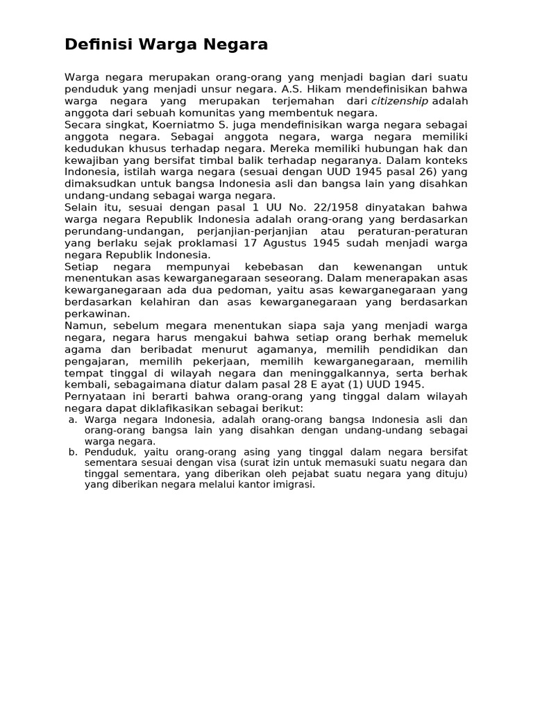 Definisi Warga Negara | PDF