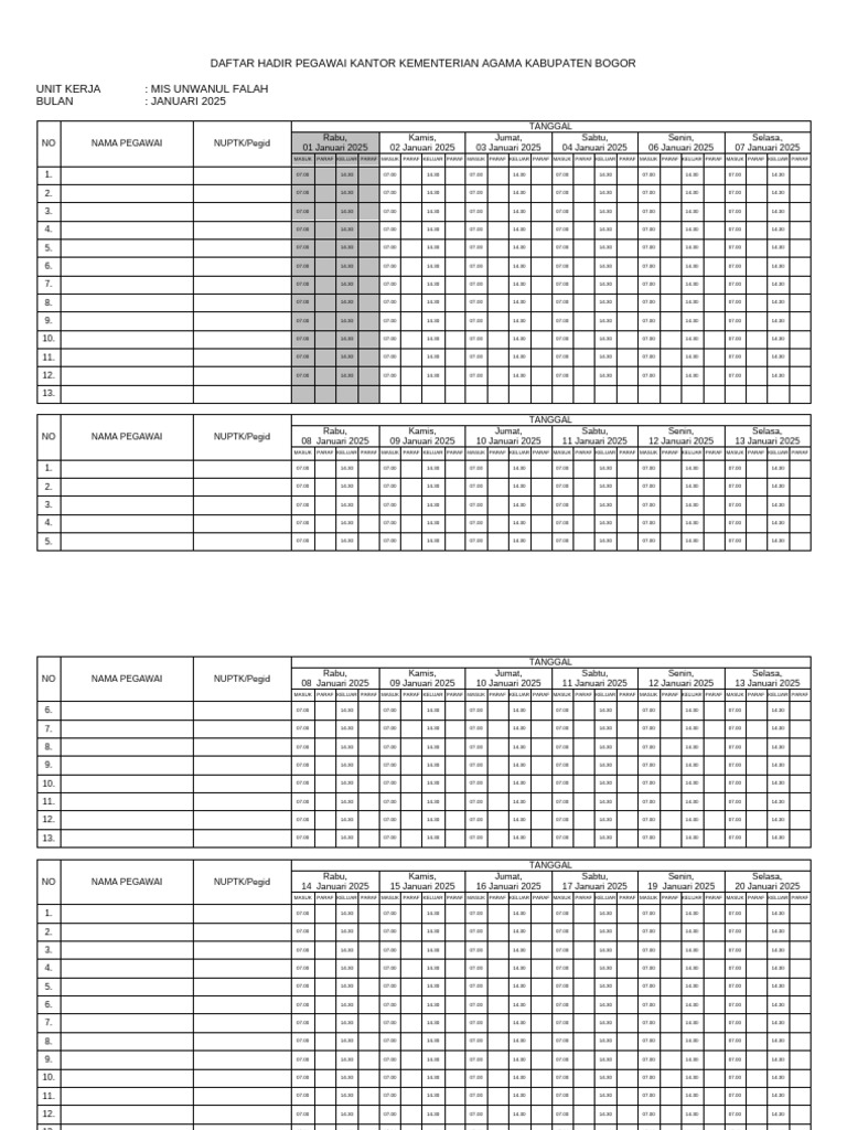 Blanko Absen Manual Januari 2025 | PDF