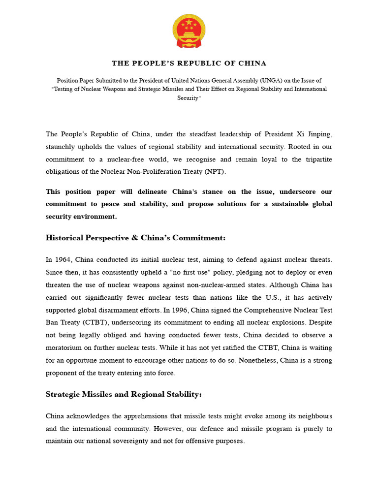 POSITION PAPER | PDF | Nuclear Proliferation | Nuclear Weapons