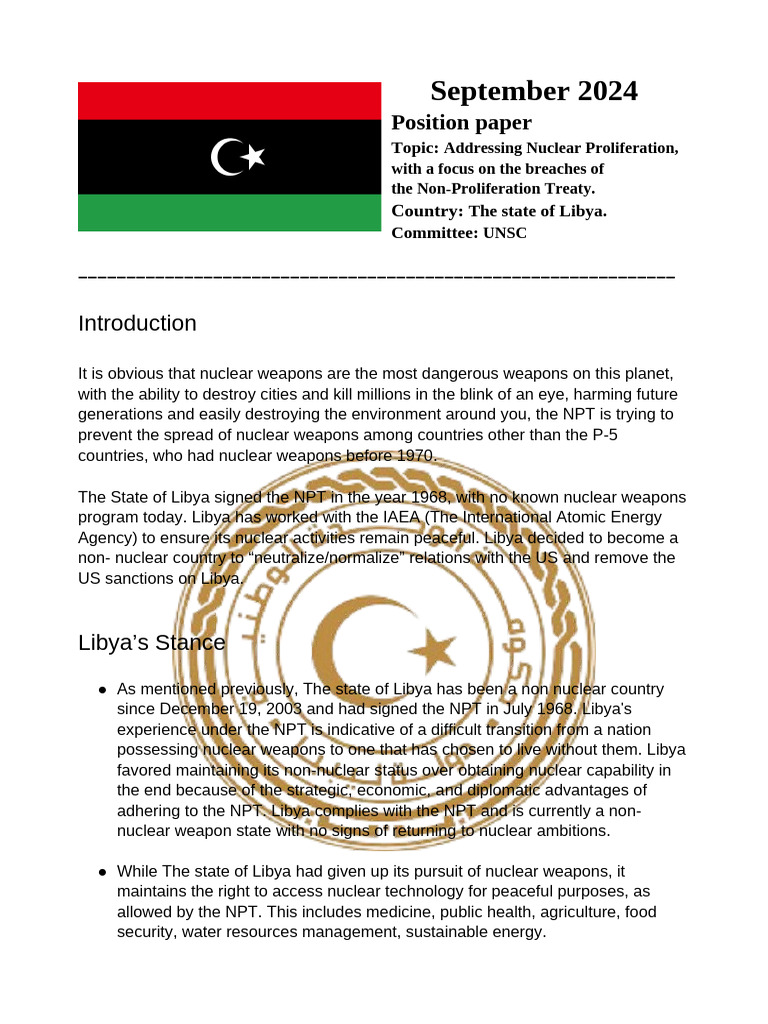 Country - State of Libya | PDF | Treaty On The Non Proliferation Of ...