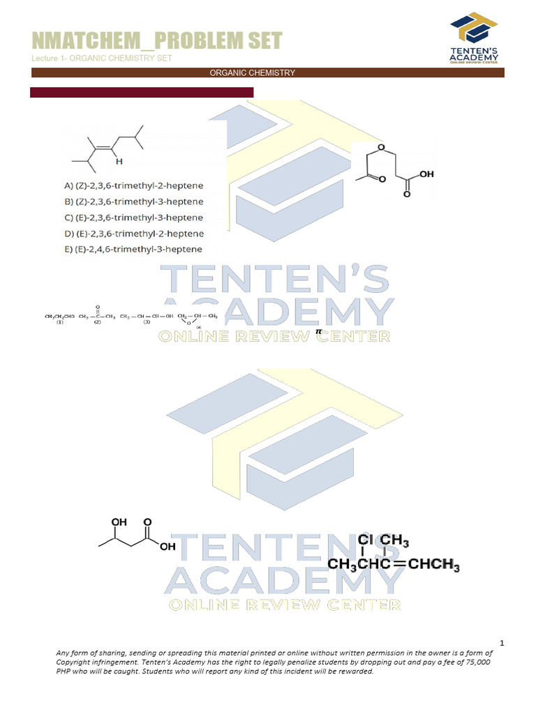 NMATCHEM - Organic Chemistry Problem Set | PDF | Ketone | Aldehyde