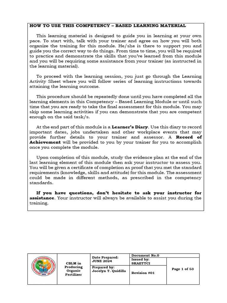 SK OAP UC3 CORE CBLM (Organic Fertilizer) | PDF | Compost | Legume