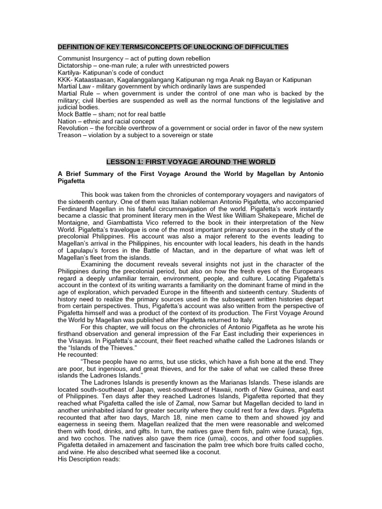 Key Terms in Philippine History and Magellan's Voyage | PDF | Mariana ...