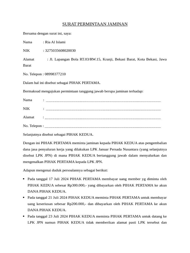 Surat Permintaan Jaminan | PDF