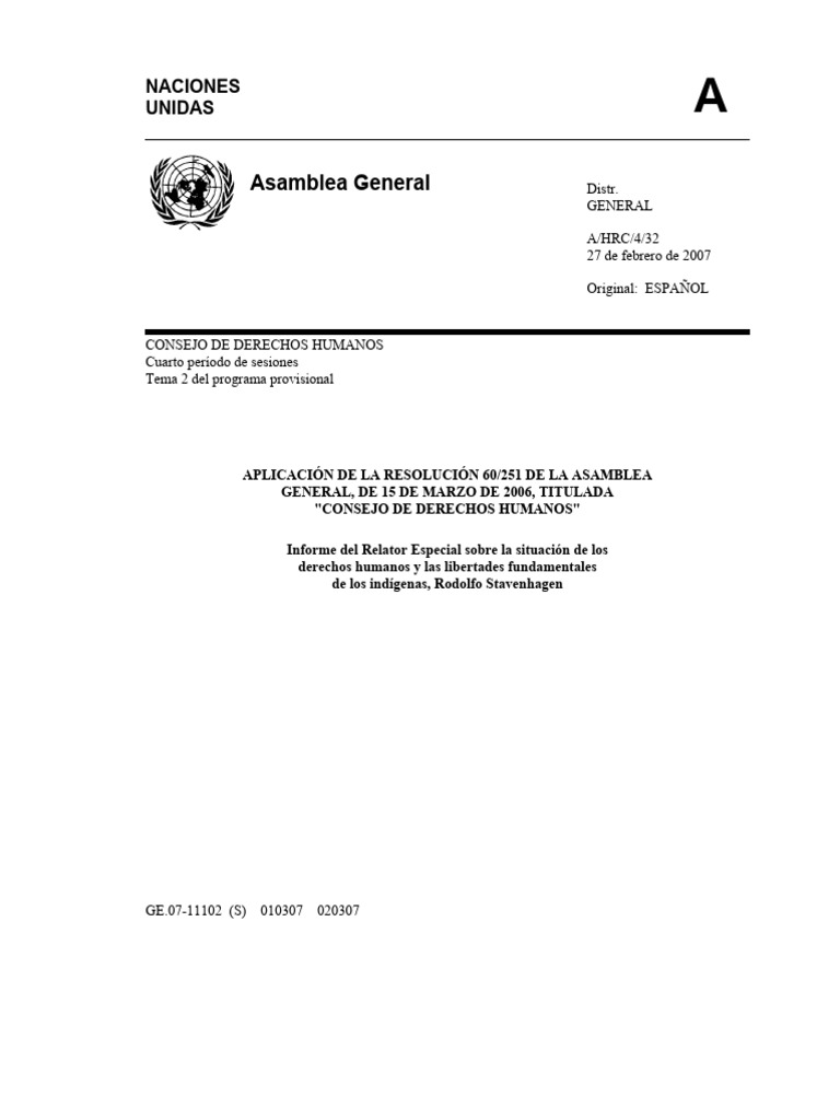 Informe Del Relator Especial Sobre La Situación de Los Derechos Humanos y Las Libertades ...