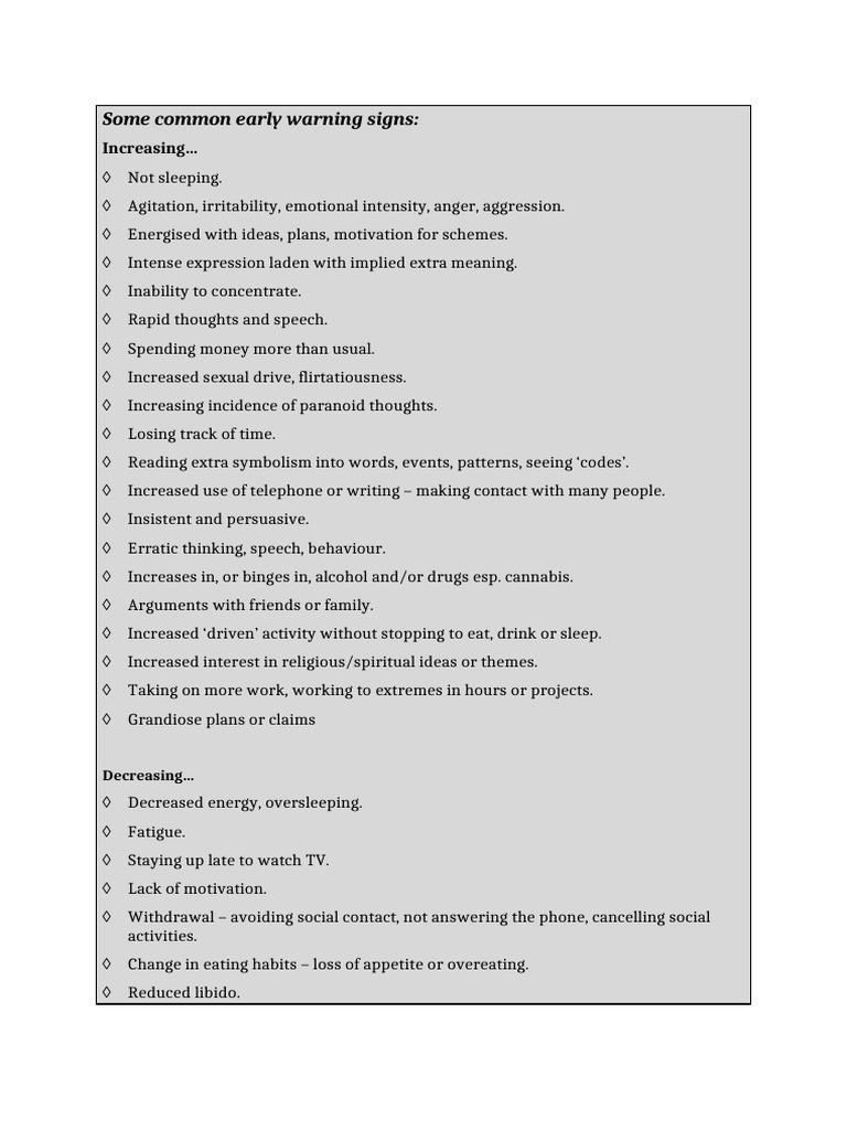 Early Warning Signs of Mental Health Issues | PDF