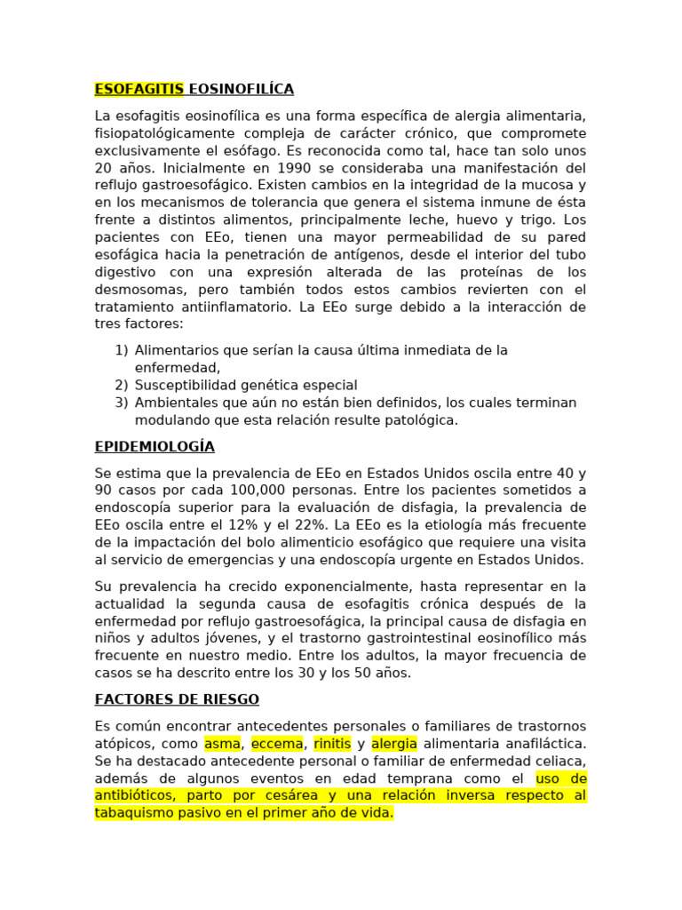 Esófago: Esófagitis Eosinofílica y Tratamiento | PDF | Alergia ...