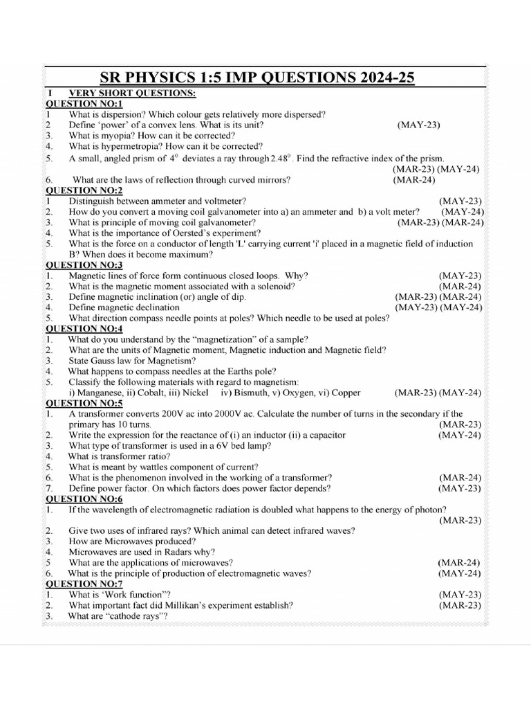 Physics Imp Questions | PDF